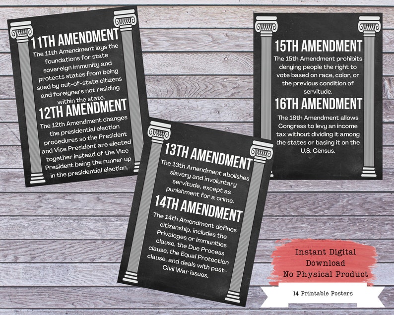 US Amendments Printable Poster Set US Constitution Wall Art - Etsy