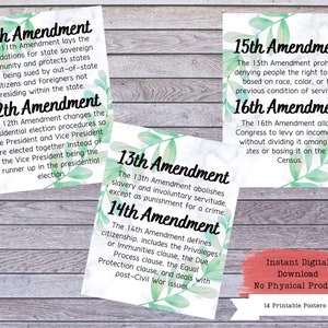 US Amendments Printable Poster Set, US Constitution Wall Art, Bill of ...