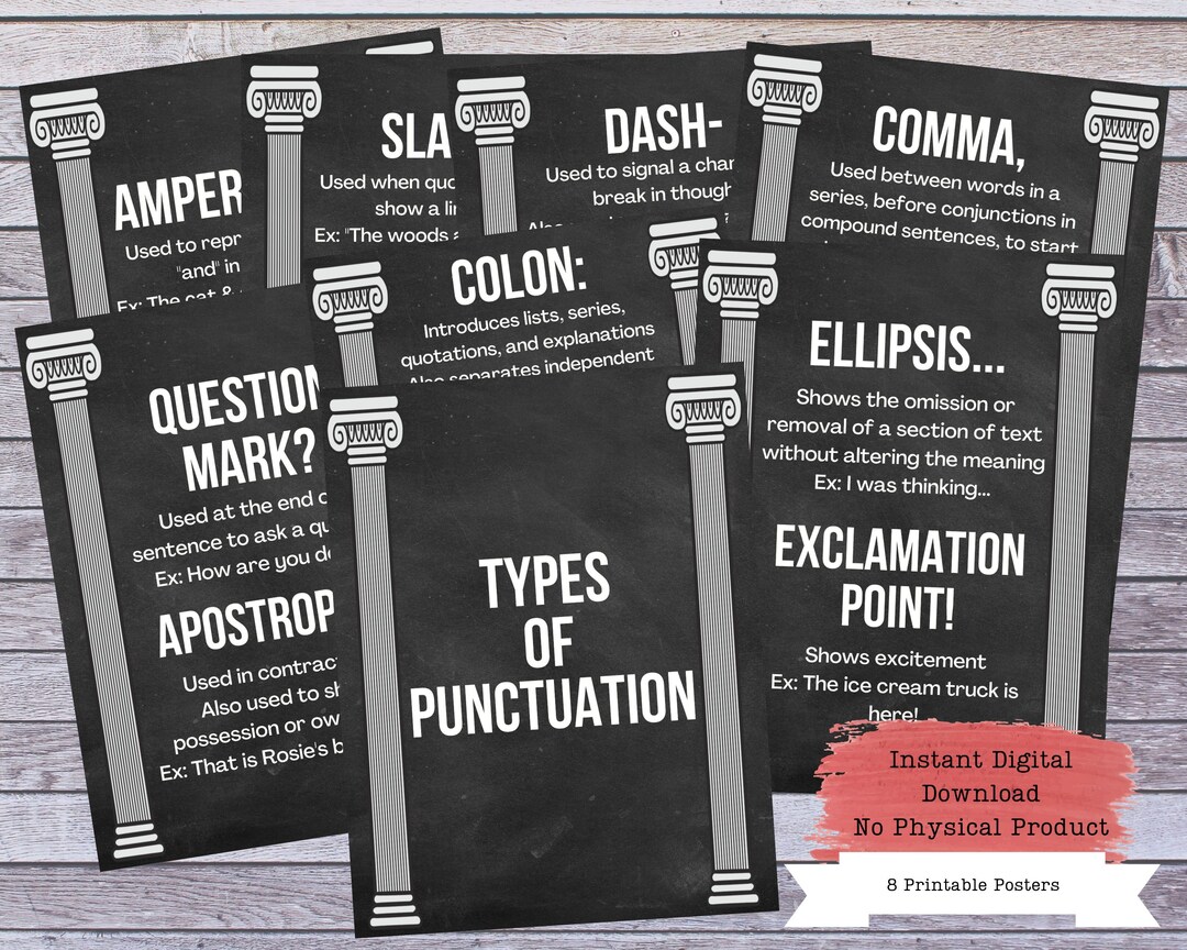 Printable ELA Poster, Punctuation Poster, English Teacher, Classroom ...