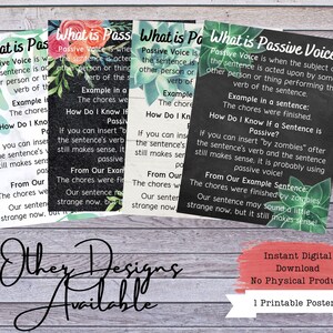 Passive Voice Classroom Poster, English Class Poster, Reading Classroom ...
