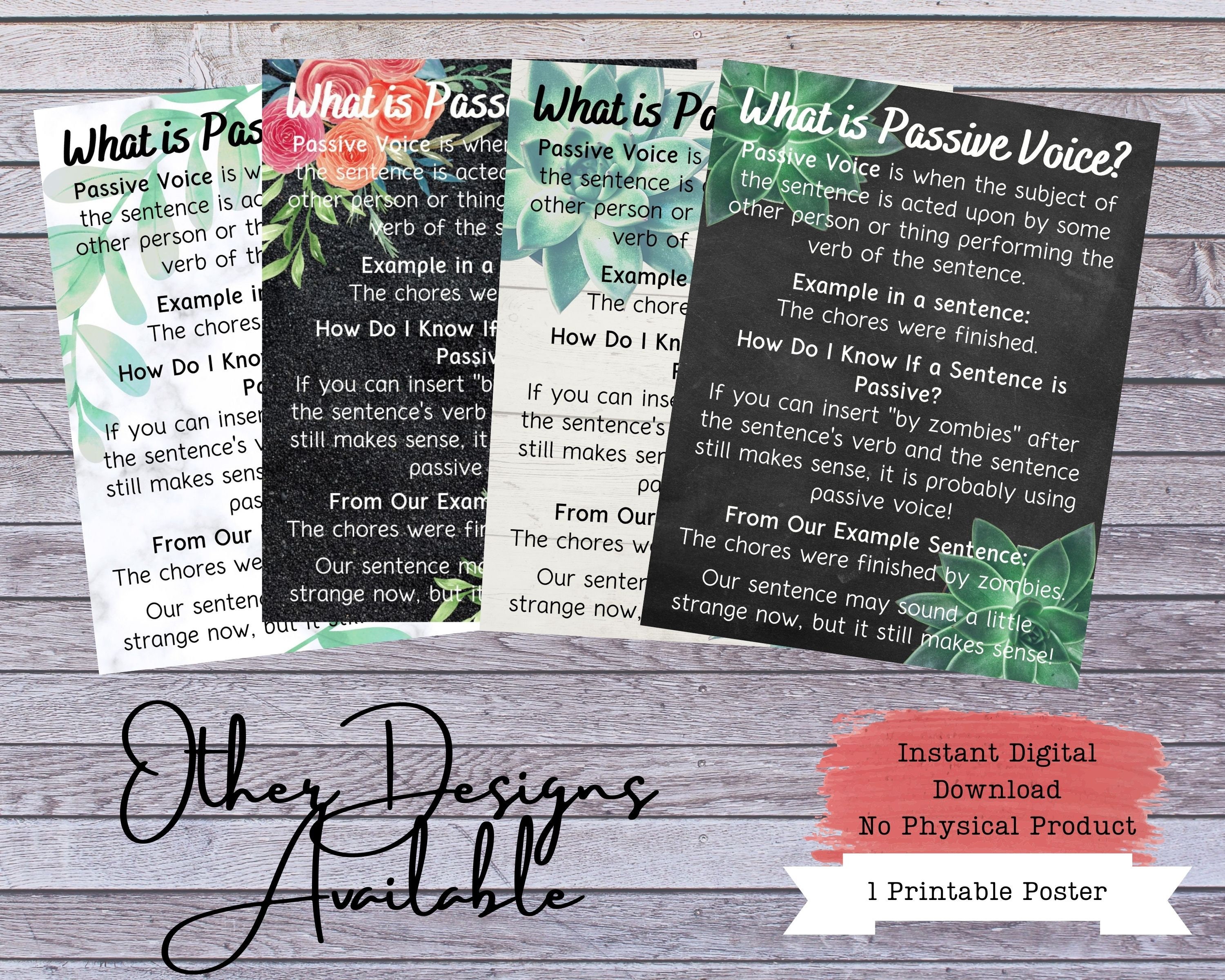 Passive Voice Classroom Poster, English Class Poster, Reading Classroom ...