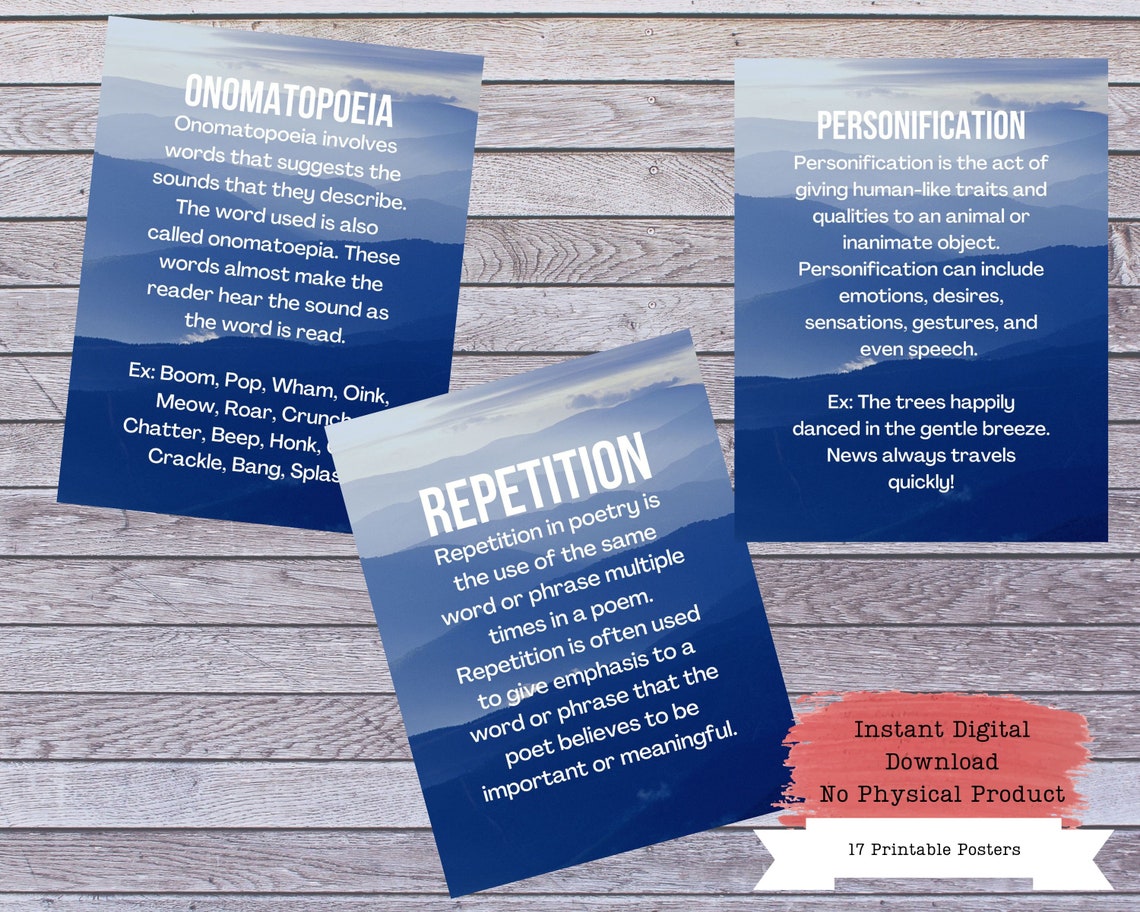 Poetry Printable Poster Set Literary Devices Literature - Etsy
