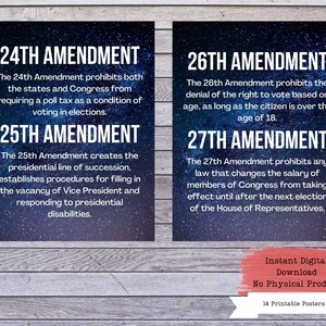 US Amendments Printable Poster Set, US Constitution Wall Art, Bill of ...