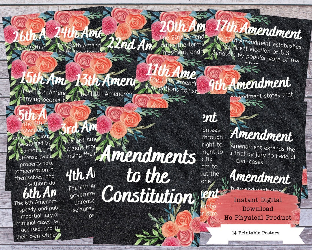 US Amendments Printable Poster Set, US Constitution Wall Art, Bill of ...