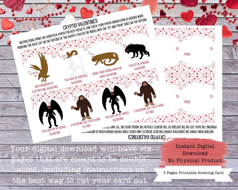 Cryptid Valentines, Printable Class Valentines, Monster Valentine ...