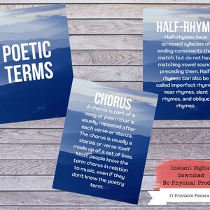 Poetry Terms Printable Poster Set, Literary Devices, Literature Poster ...