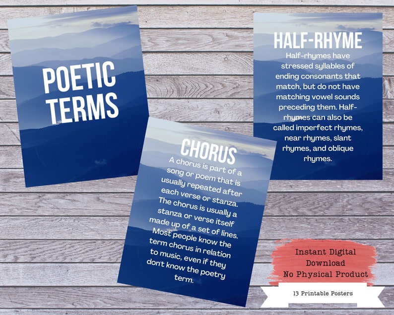 Poetry Terms Printable Poster Set, Literary Devices, Literature Poster ...