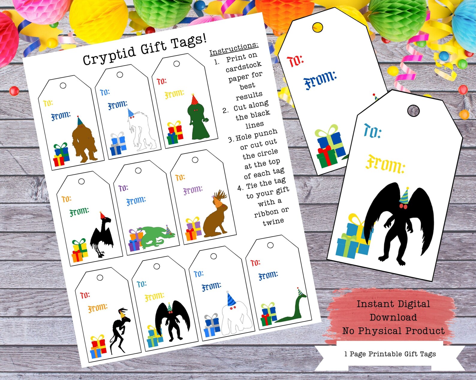 Cryptid Gift Tags Printable Gift Tags Birthday Gift Tags | Etsy