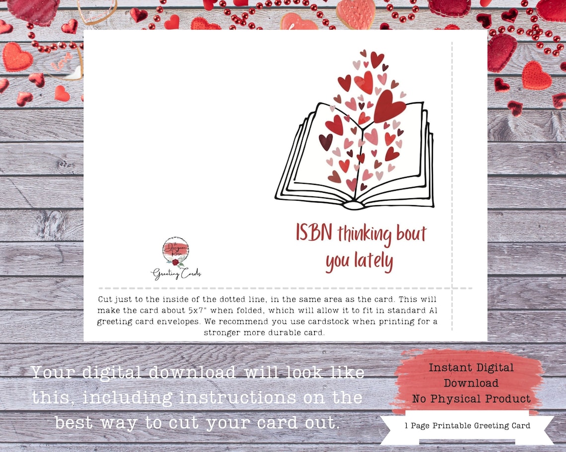 Librarian Valentine Book Valentine Card Valentines for - Etsy