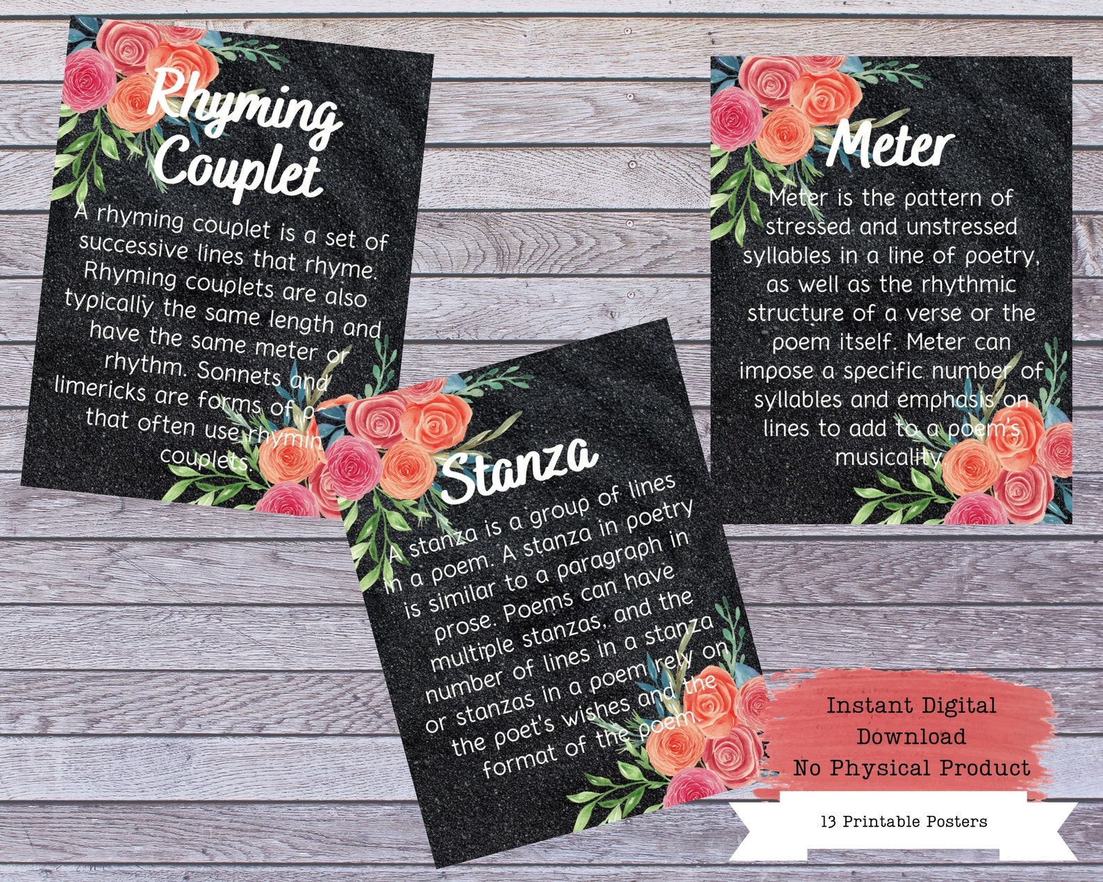 Poetry Terms Printable Poster Set, Literary Devices, Literature Poster ...