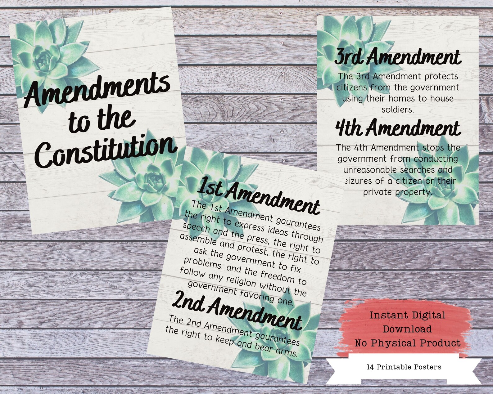 US Amendments Printable Poster Set US Constitution Wall Art - Etsy ...