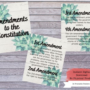 US Amendments Printable Poster Set, US Constitution Wall Art, Bill of ...