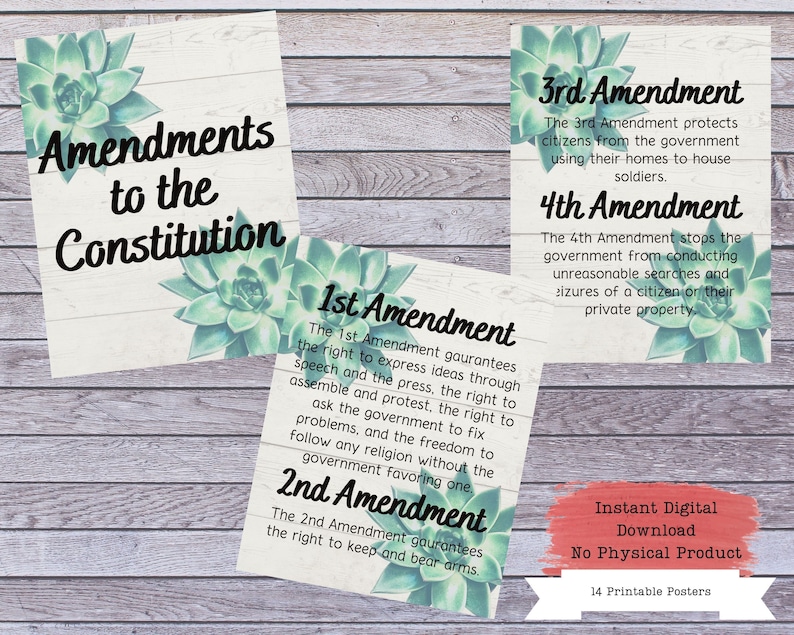US Amendments Printable Poster Set US Constitution Wall Art - Etsy