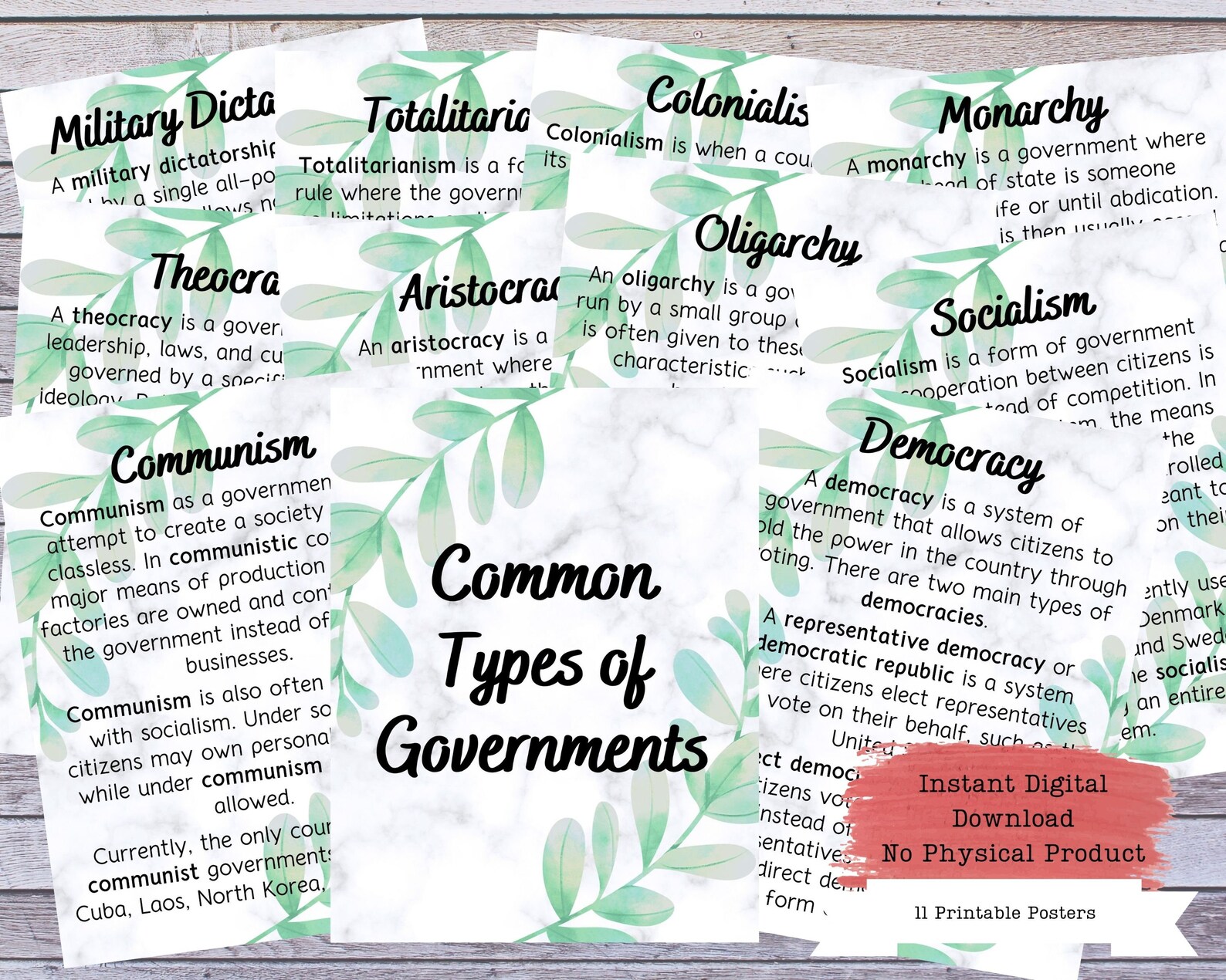 Types of Government Posters History Poster Social Studies - Etsy