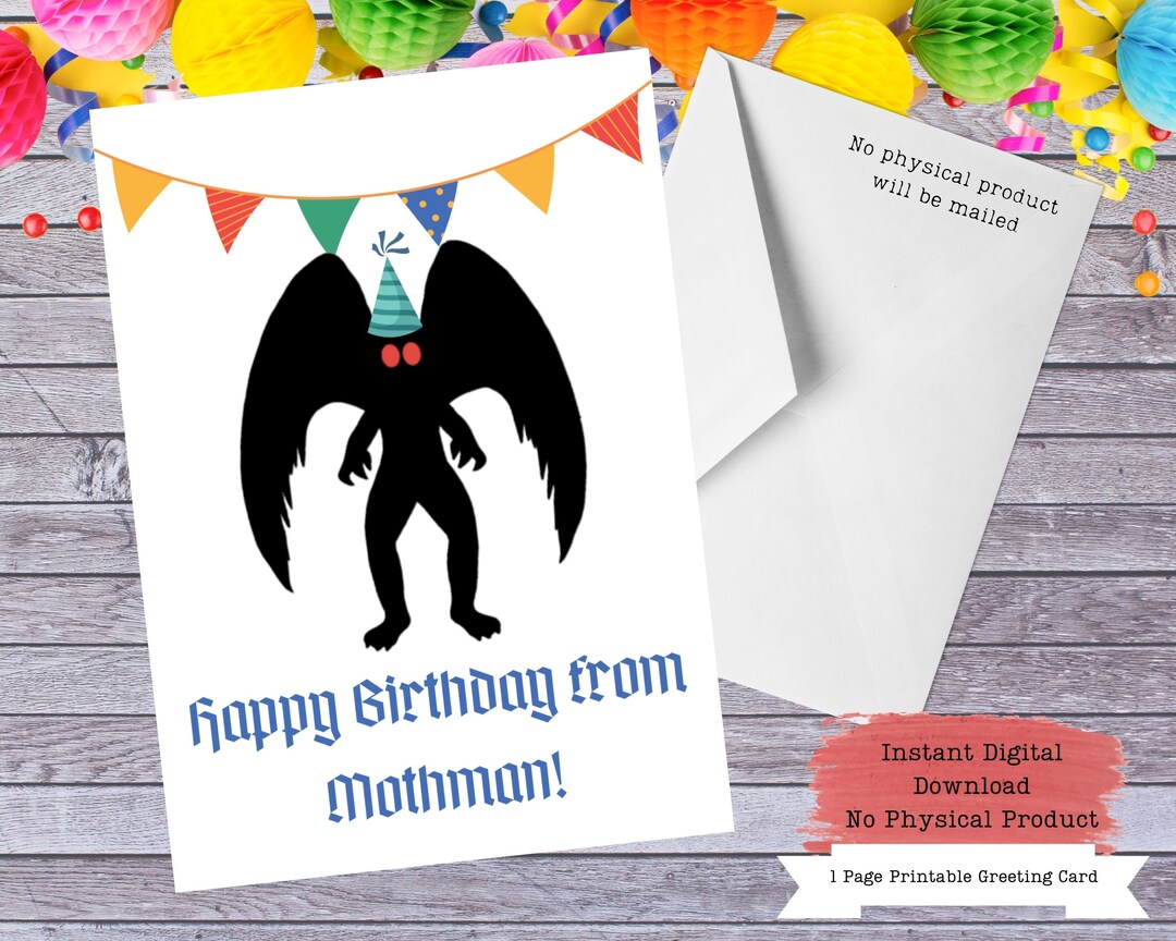 Mothman, Cryptid Birthday, Cryptid Cards, Printable Cards, Cryptid Gift ...