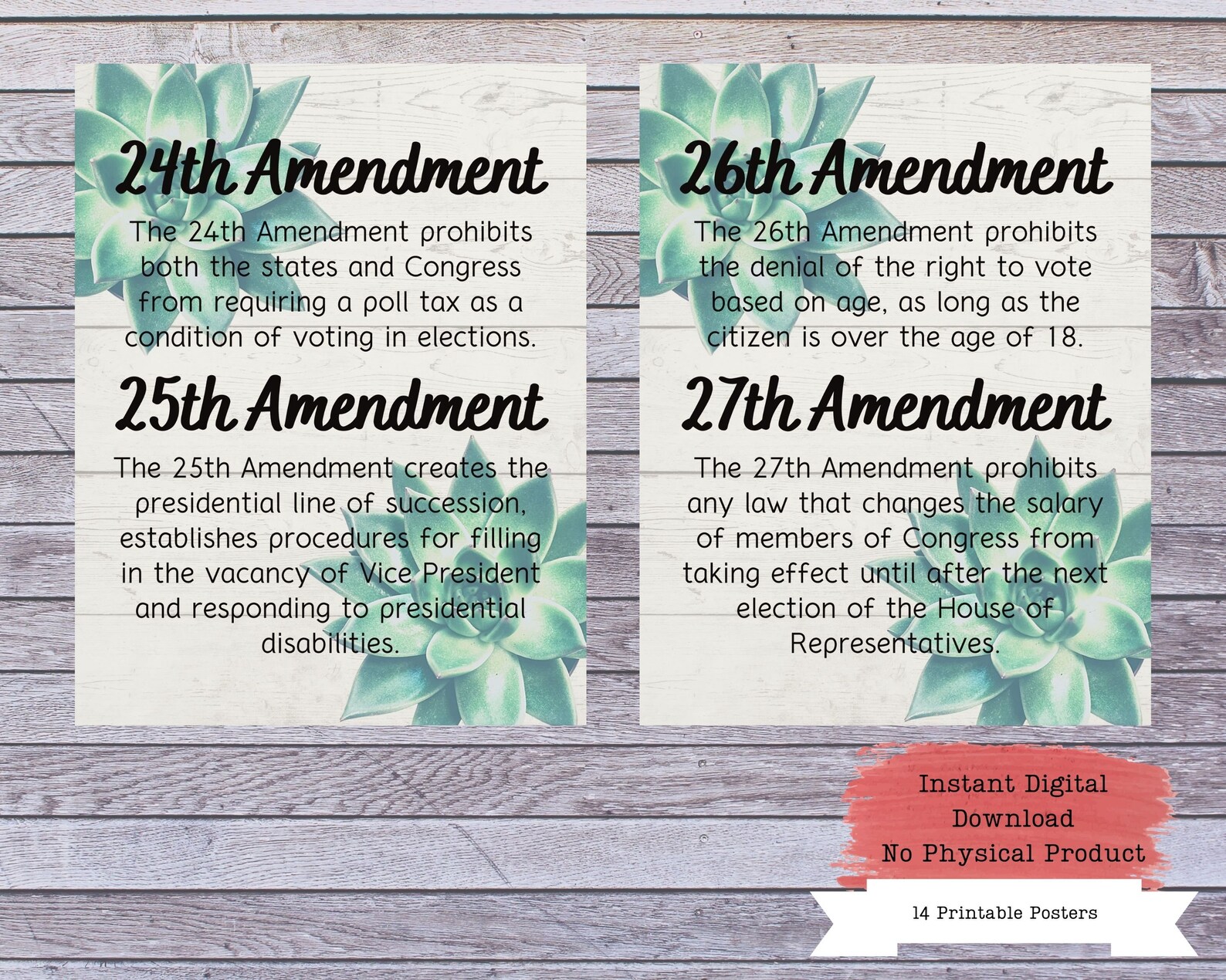 US Amendments Printable Poster Set US Constitution Wall Art - Etsy