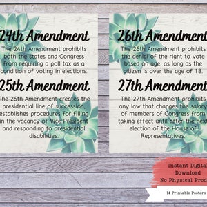 US Amendments Printable Poster Set, US Constitution Wall Art, Bill of ...