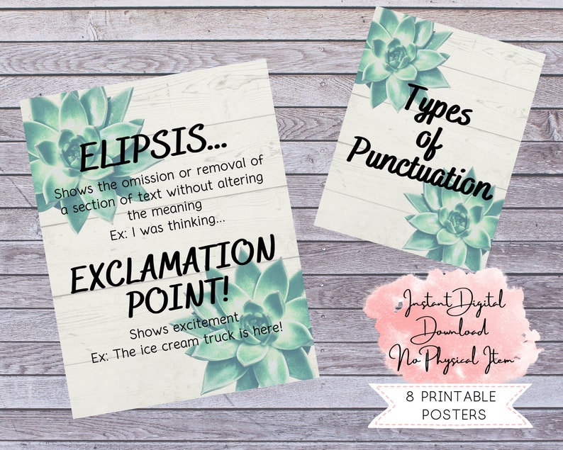 Printable Poster Set Punctuation Poster Grammar Poster High - Etsy