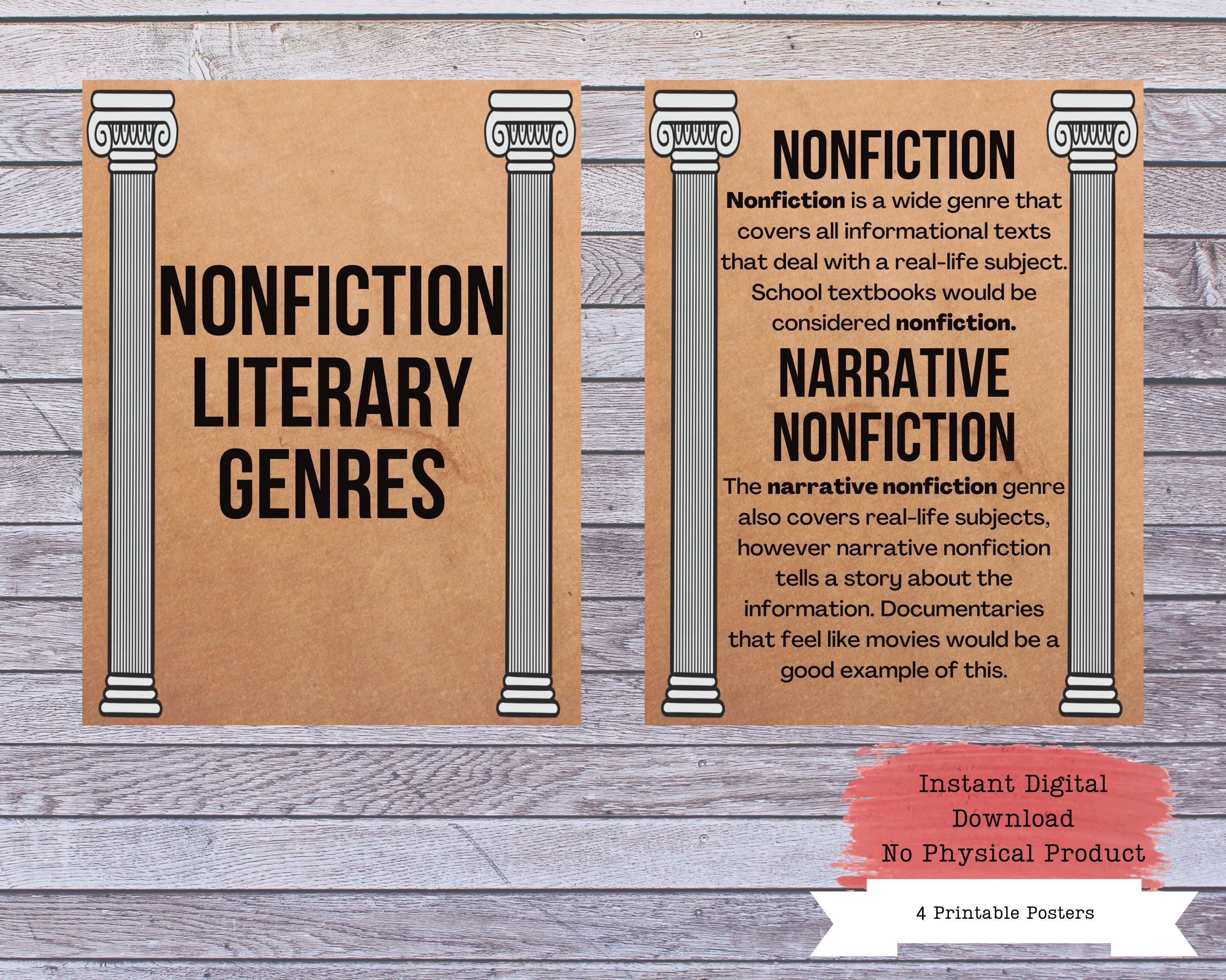 Nonfiction Literary Genres Printable Poster Set Literary - Etsy