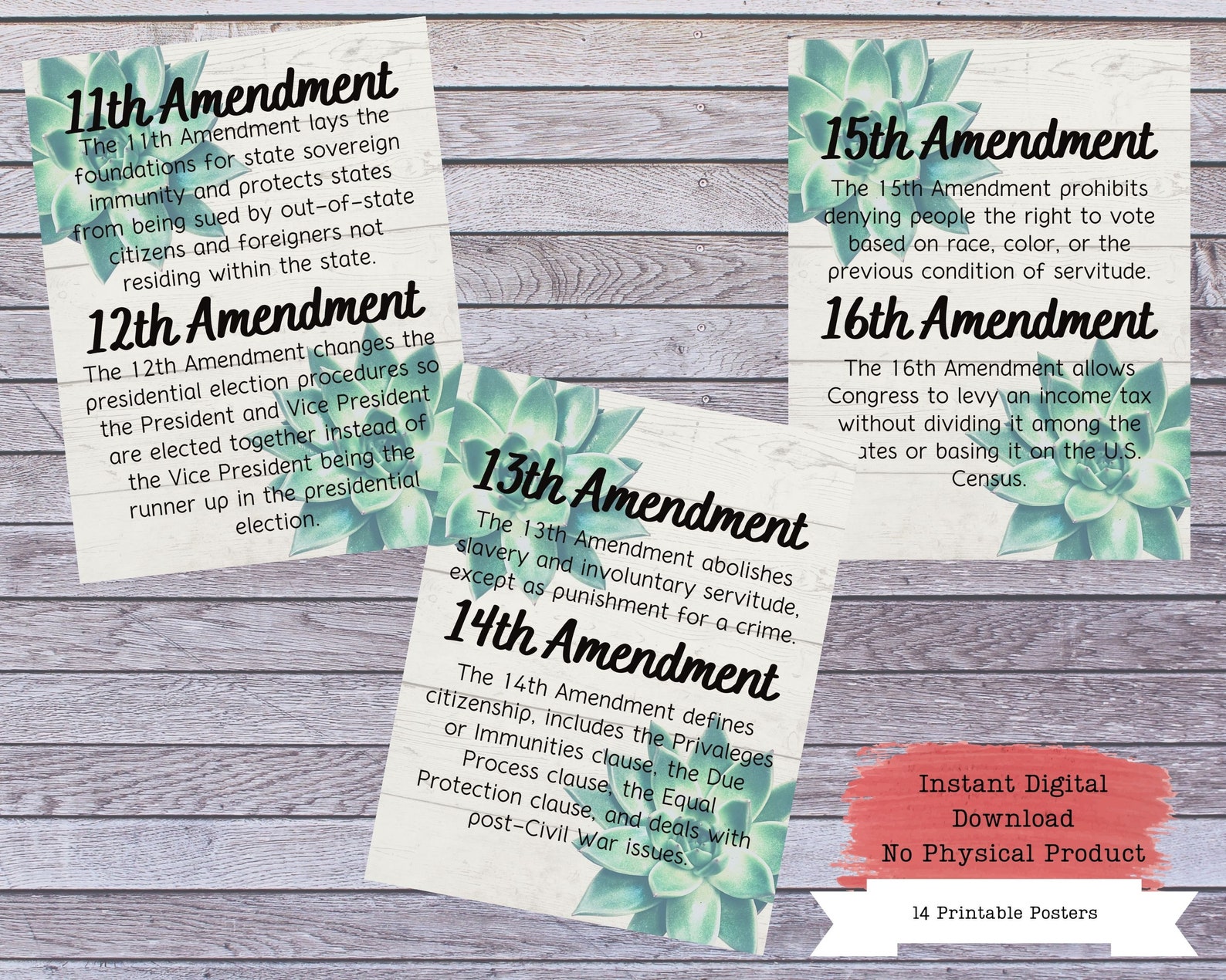 US Amendments Printable Poster Set US Constitution Wall Art - Etsy