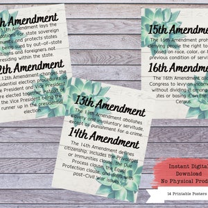 US Amendments Printable Poster Set, US Constitution Wall Art, Bill of ...