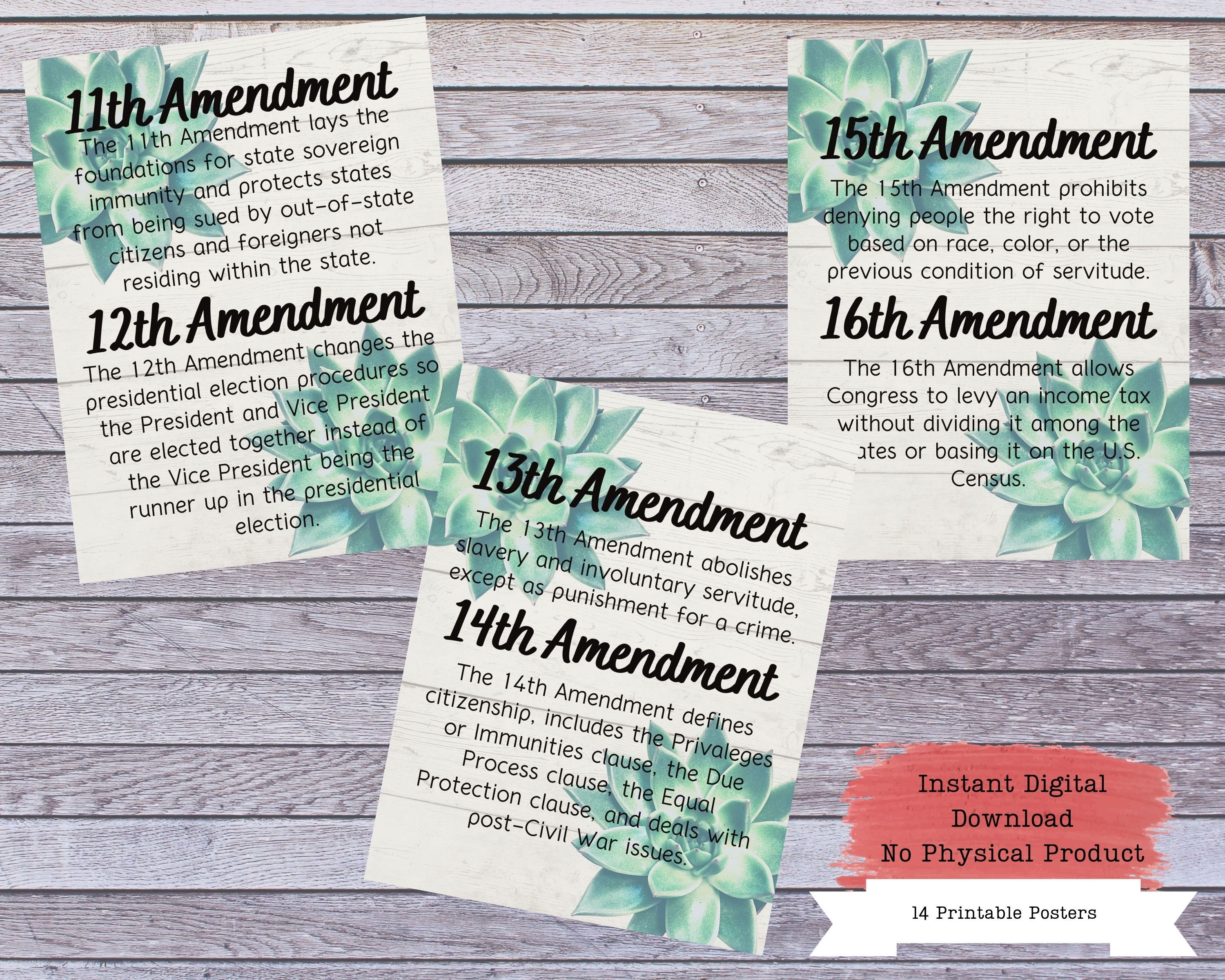 US Amendments Printable Poster Set, US Constitution Wall Art, Bill of ...