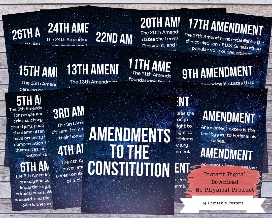US Amendments Printable Poster Set, US Constitution Wall Art, Bill of ...
