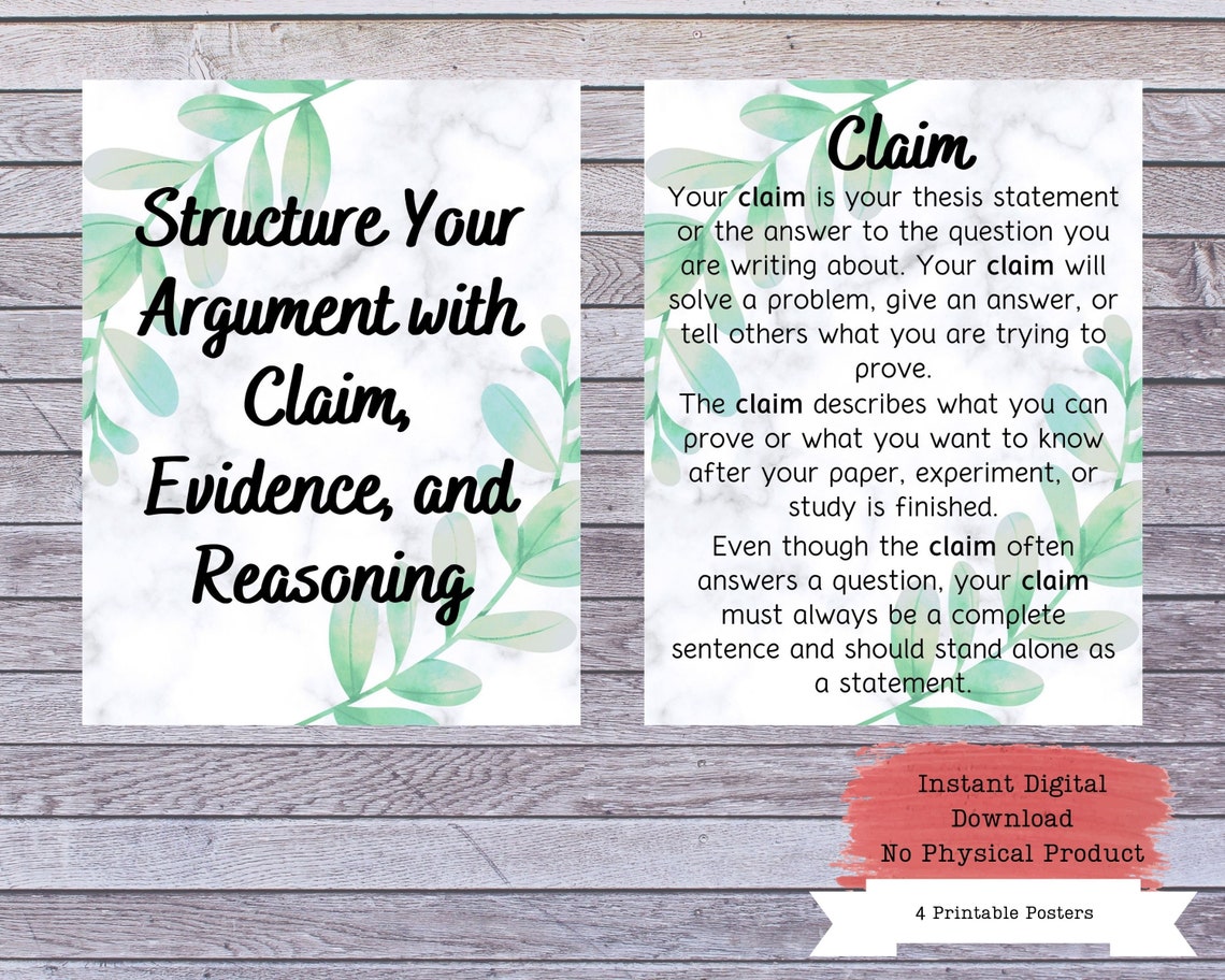 Claim Evidence Reasoning Classroom Posters Essay Writing | Etsy