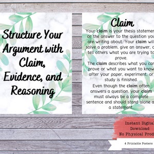 Claim Evidence Reasoning Classroom Posters, Essay Writing Posters ...