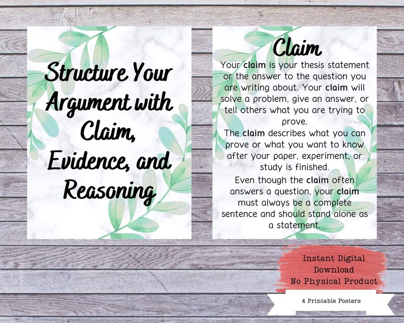 Claim Evidence Reasoning Classroom Posters Essay Writing | Etsy