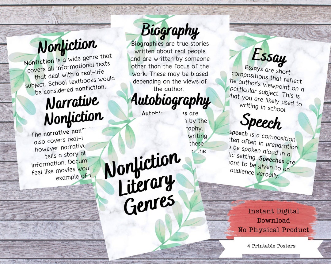 Nonfiction Literary Genres Printable Poster Set, Literary Posters ...