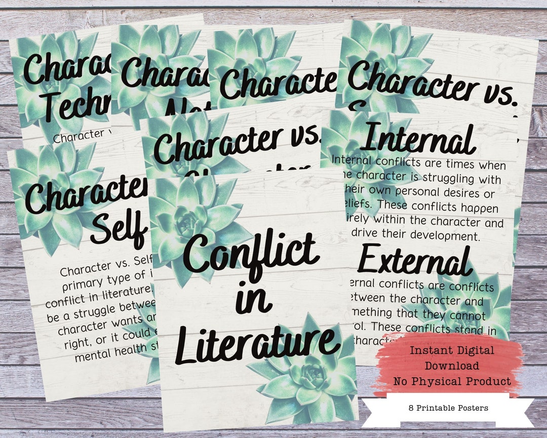 Conflict in Literature Printable Poster Set, Literary Posters ...