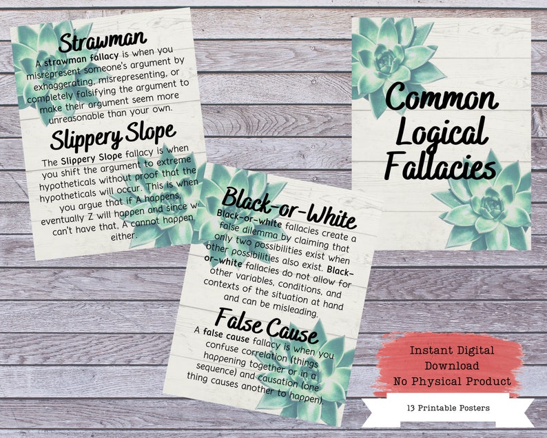 Logical Fallacies Printable Poster Set Fallacies Posters - Etsy
