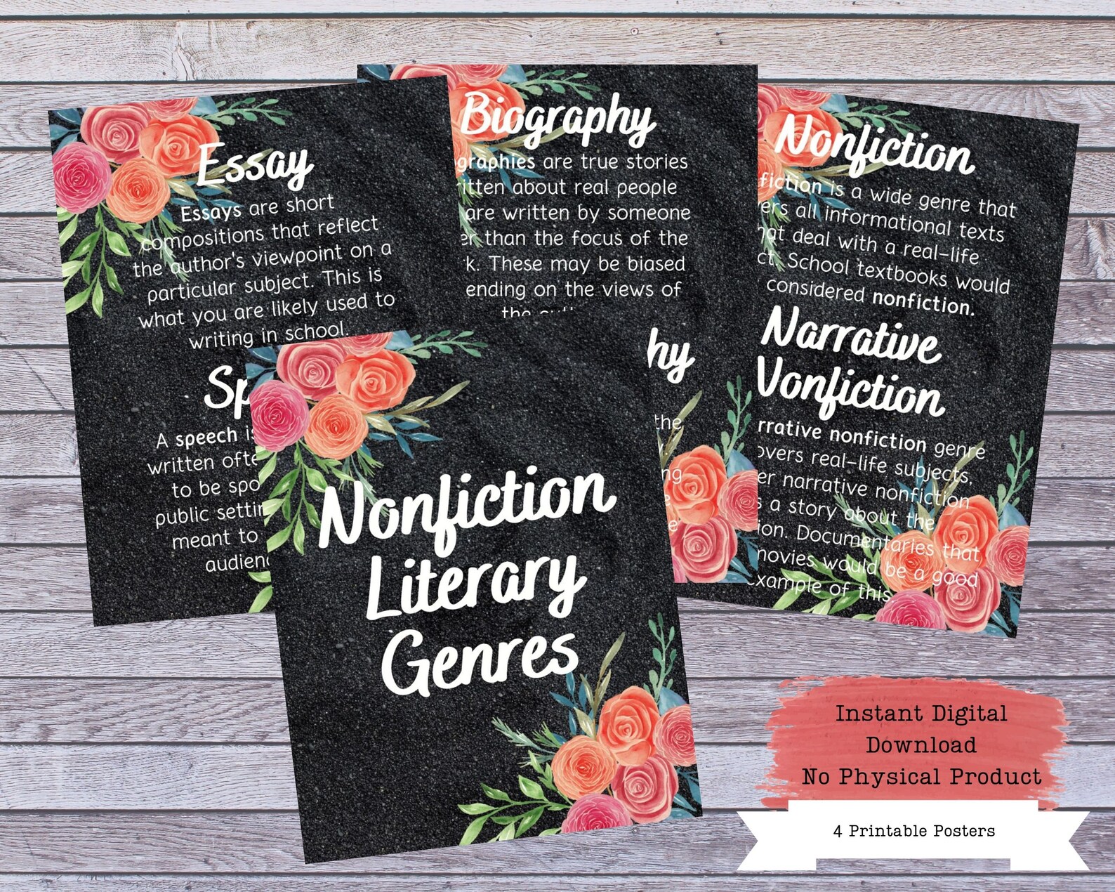 Nonfiction Literary Genres Printable Poster Set Literary - Etsy