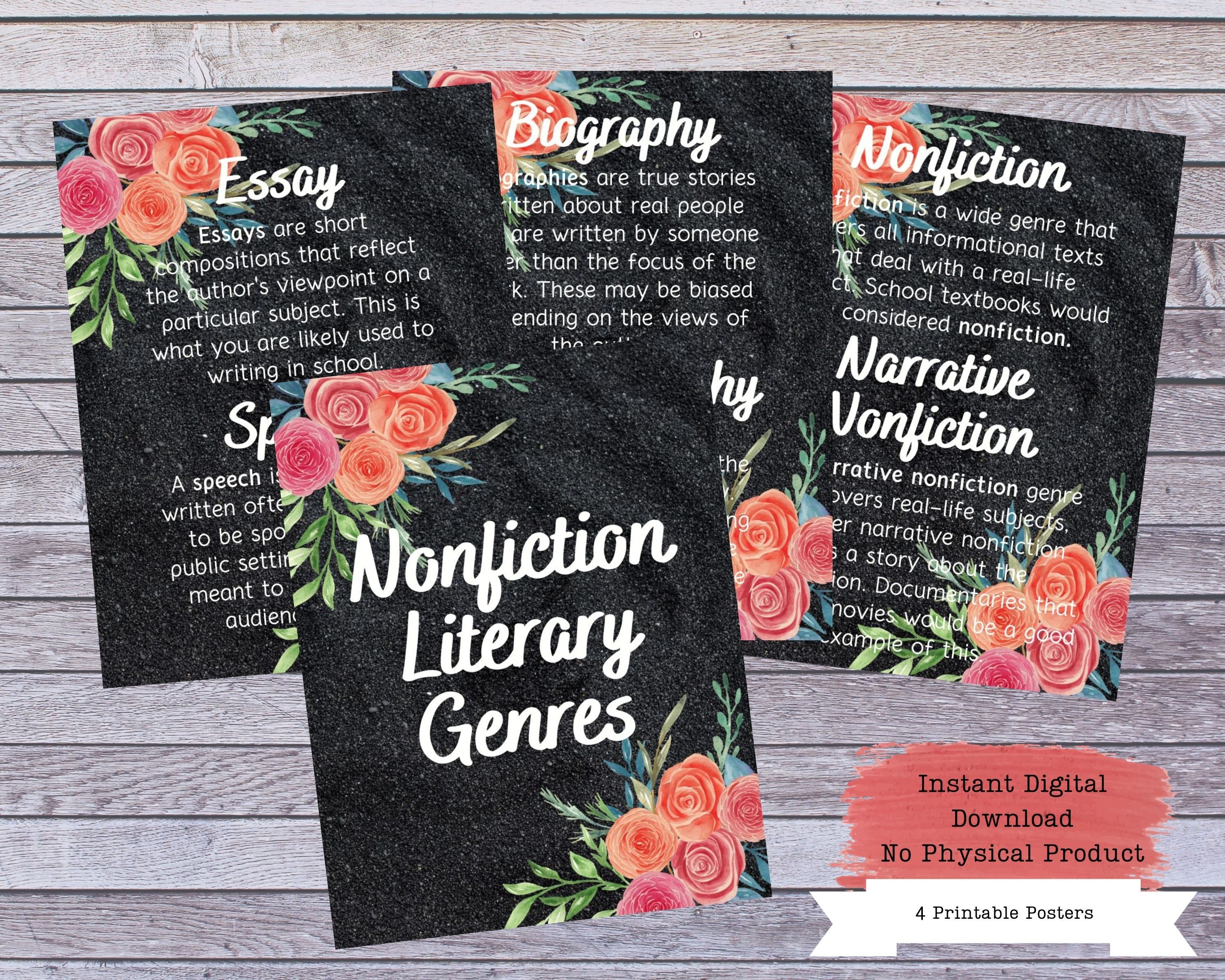 Nonfiction Literary Genres Printable Poster Set Literary | Etsy