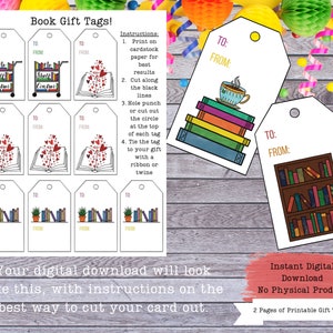 Printable Book Gift Tags, Bibliophile Gift Tags, Bookshelf Gift Label ...