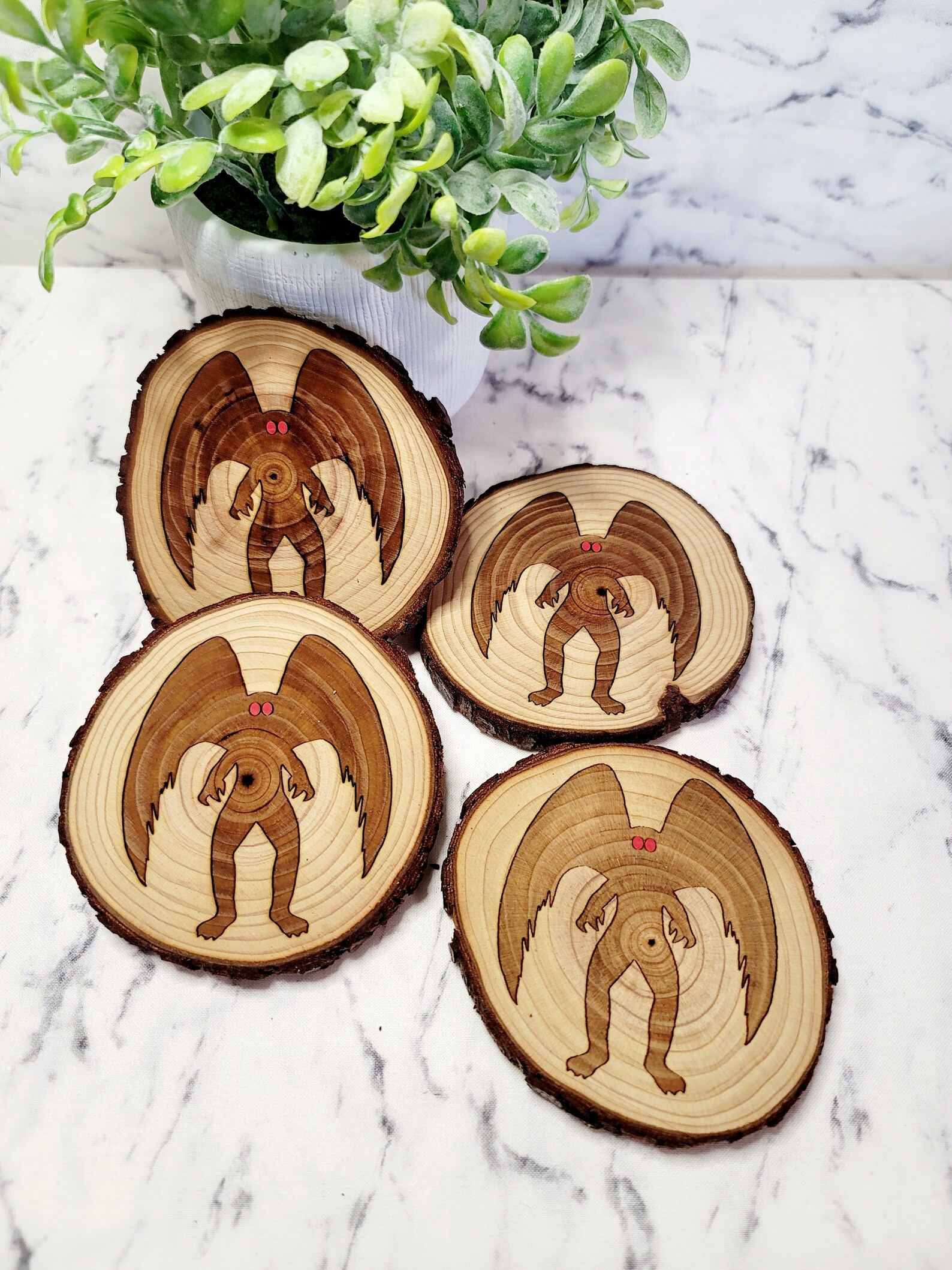 Cryptid Live Edge Wood Coaster Set Cryptid Art Cryptid - Etsy