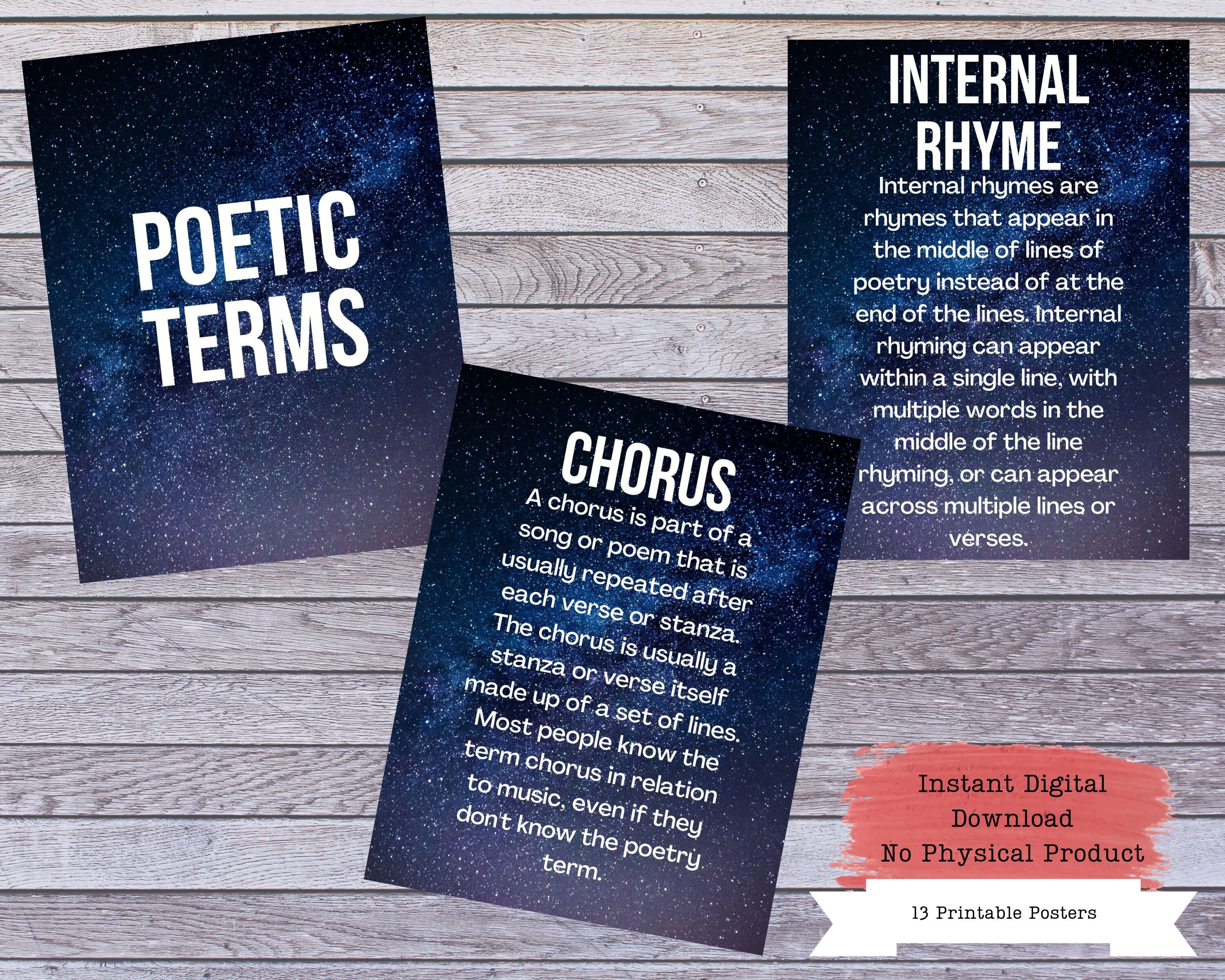 Poetry Terms Printable Poster Set, Literary Devices, Literature Poster ...