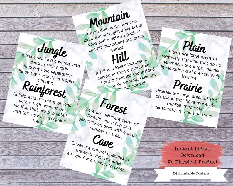 Geography Landforms Printable Poster Set, Geography Classroom Decor ...