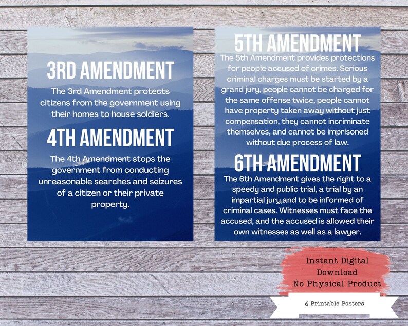 Bill of Rights Printable Poster Set US Constitution Wall Art - Etsy