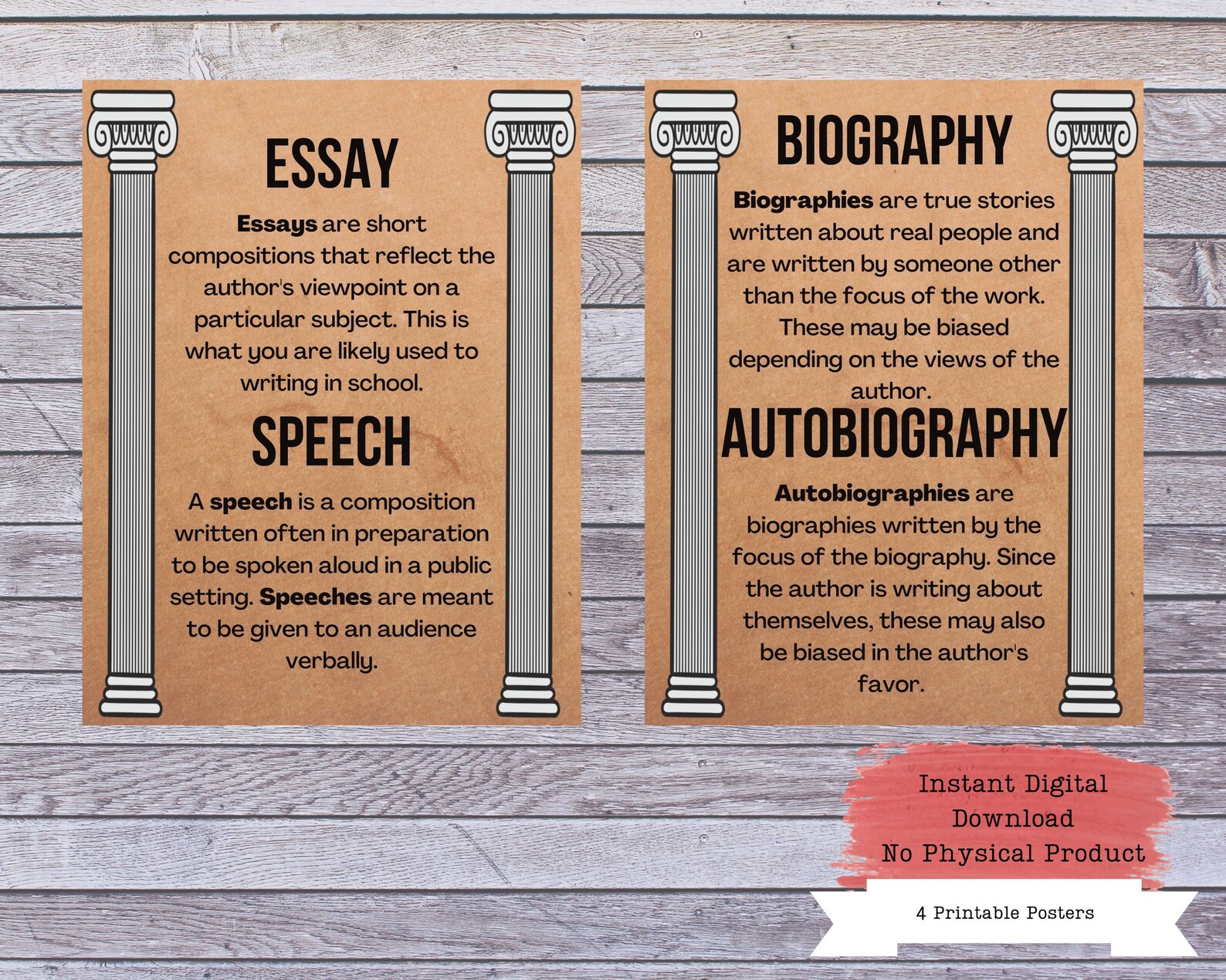 Nonfiction Literary Genres Printable Poster Set Literary - Etsy