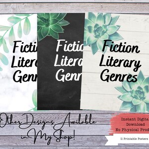 Fiction Literary Genres Printable Poster Set, Literary Posters ...