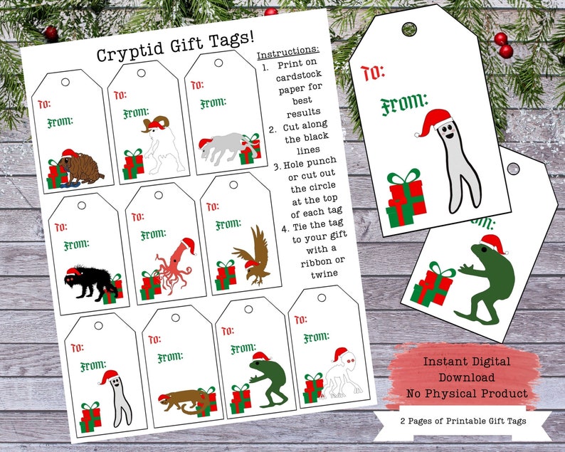 Cryptid Christmas, Cryptid Gift Tags, Christmas Gift Tags, Cryptid Art ...