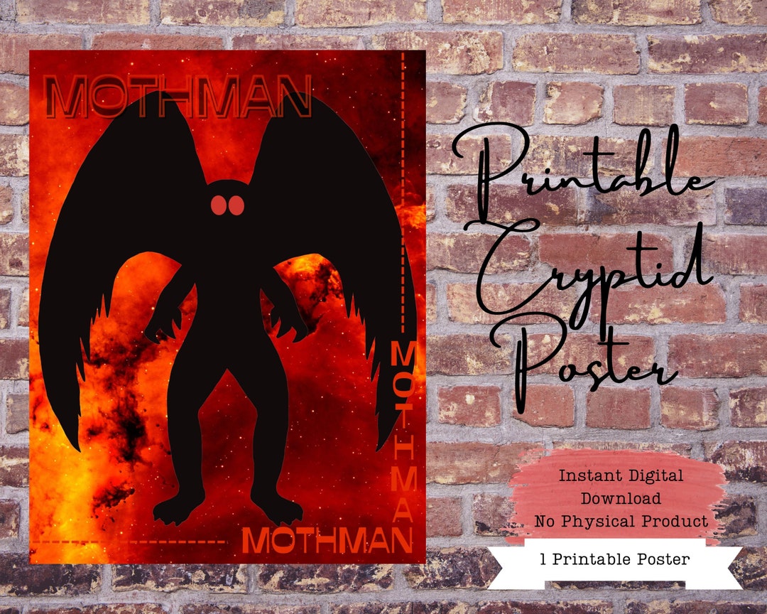 Mothman Printable Poster, Mothman Portrait, Mothman Art Print, Mothman Wall Art, Cryptid Art ...
