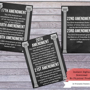 US Amendments Printable Poster Set, US Constitution Wall Art, Bill of ...