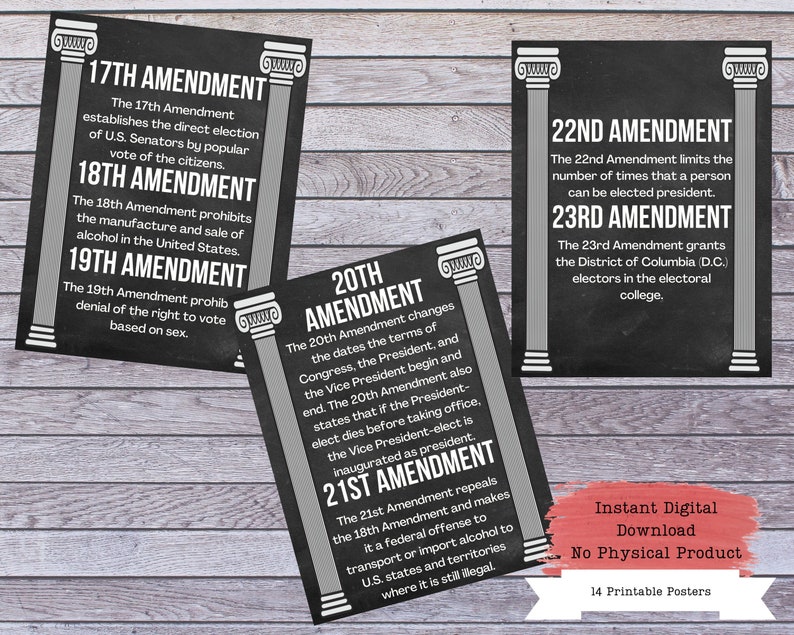 US Amendments Printable Poster Set US Constitution Wall Art - Etsy