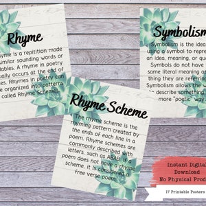 Poetry Printable Poster Set, Literary Devices, Literature Poster, High ...