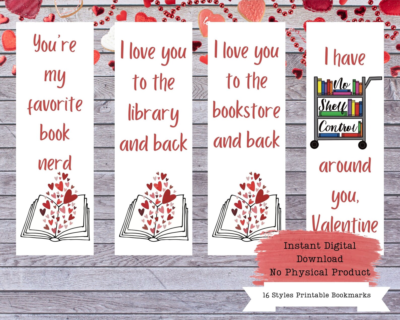 16 Valentines Bookmarks, Valentines for Readers, Reader Gift, Librarian ...