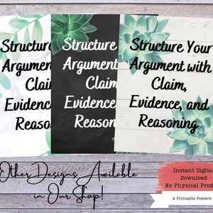 Claim Evidence Reasoning Classroom Posters, Essay Writing Posters ...