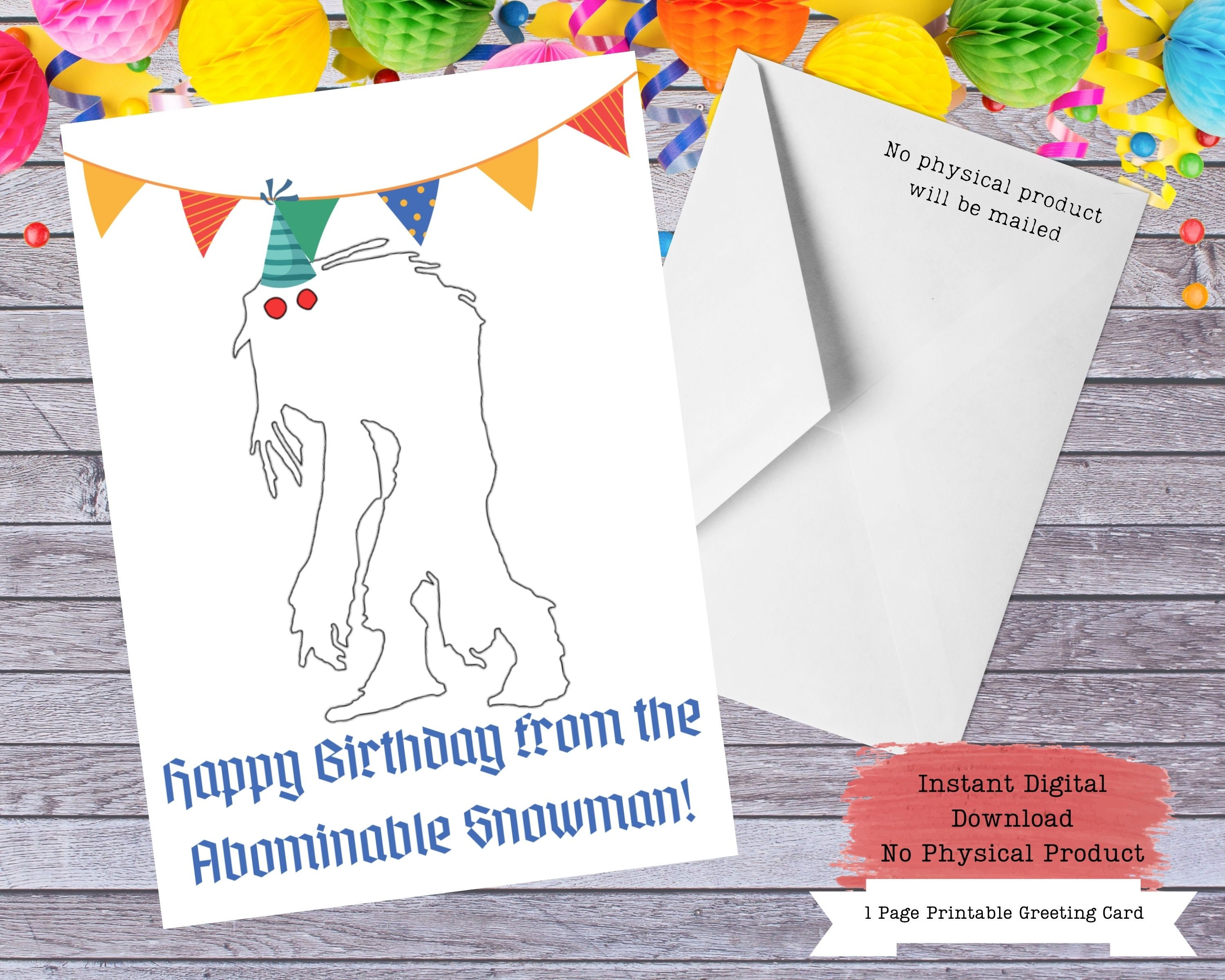 Abominable Snowman, Cryptid Birthday, Cryptid Cards, Printable Cards ...